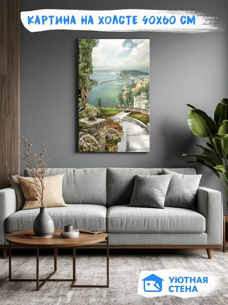 Картина на натуральном холсте Уютная стена "Лестница к морю и набережной" 40х60 см