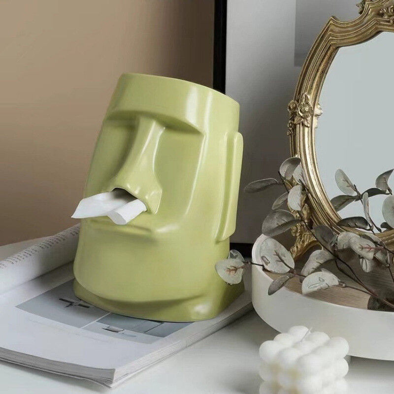 Зеленая подставка для салфеток, коробка для салфеток из камня Моаи, украшение