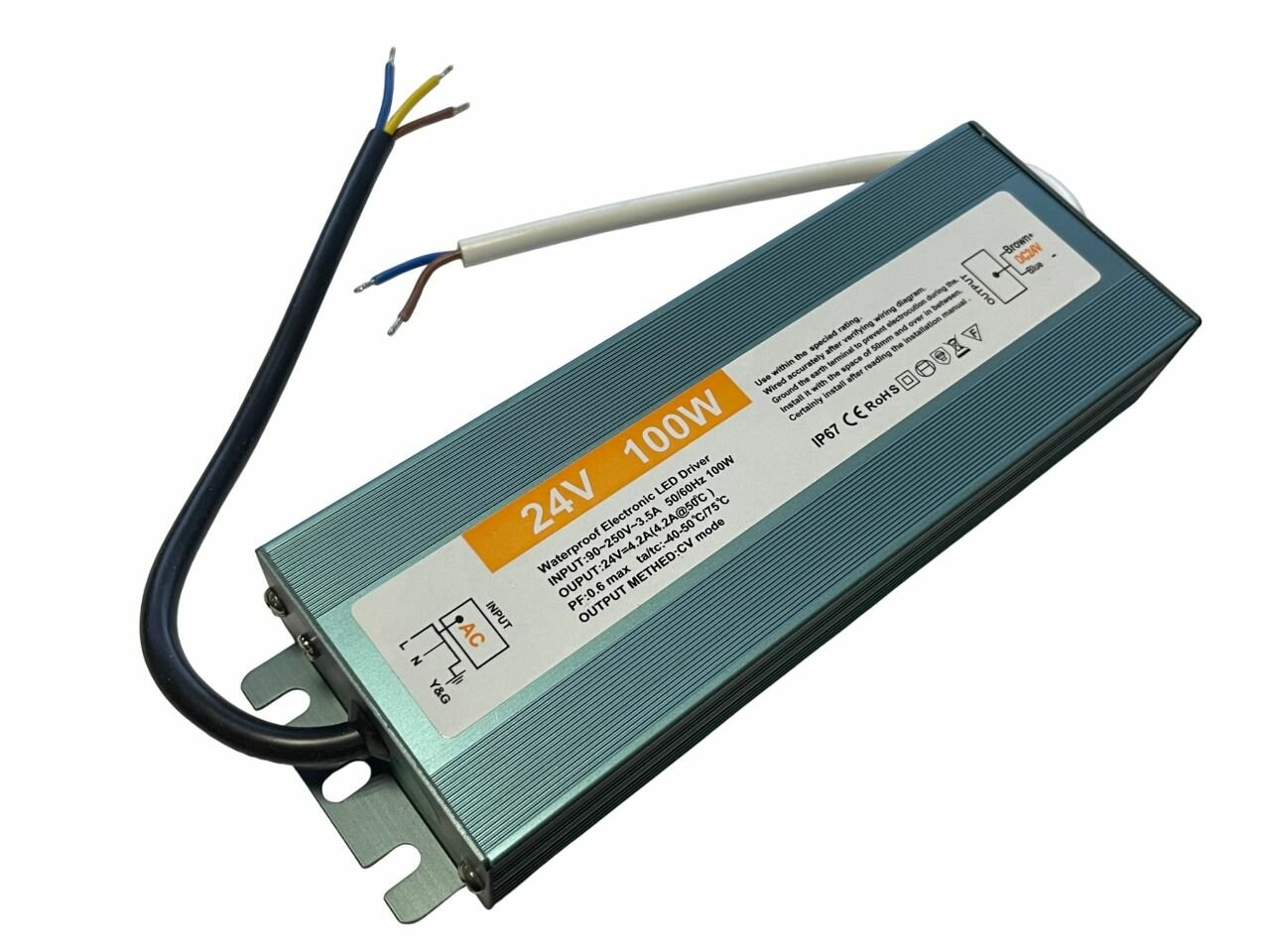 Герметичный блок питания 100Вт-24В-4.2А-IP67, 1шт