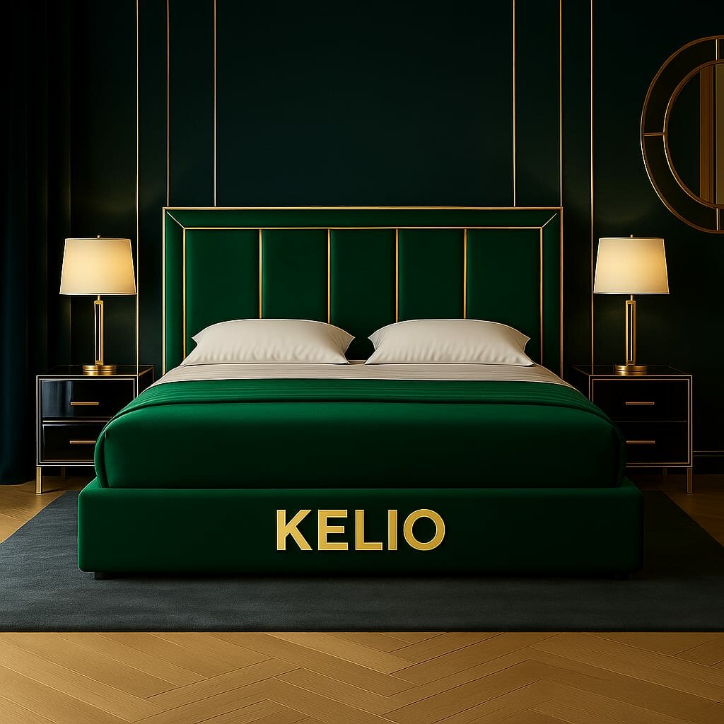 Кровать 160х200 двуспальная с мягким изголовьем, ортопедическим основанием, подъемным механизмом Rima темно-зеленый