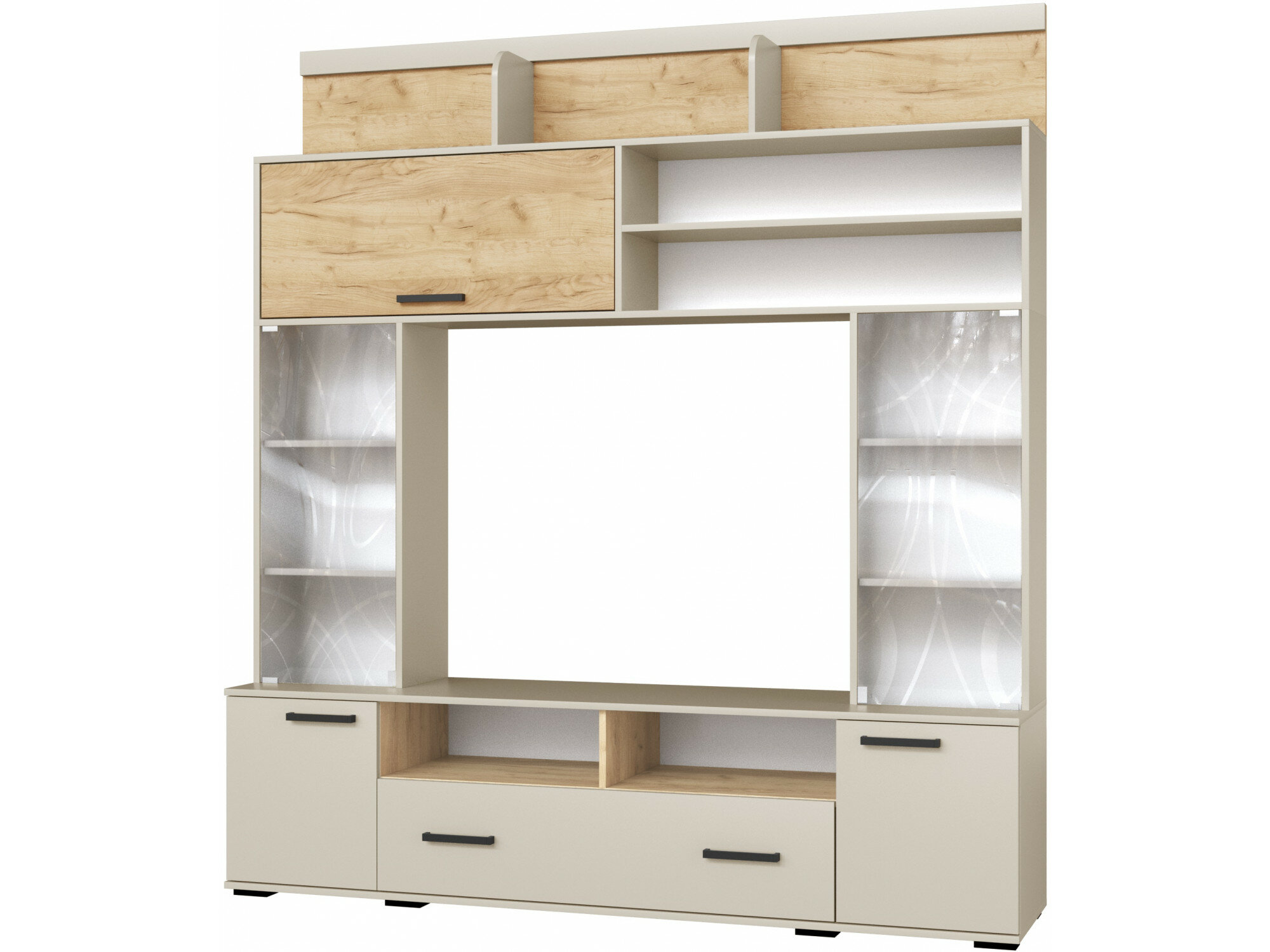 Гостиная в современном стиле, готовая стенка, Крафт серый/Крафт белый