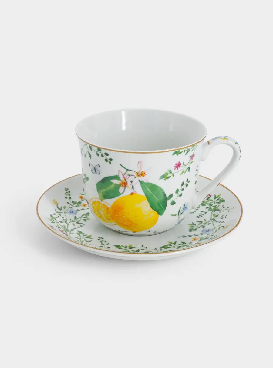 Чашка с блюдцем, 370 мл, Цветы и лимоны