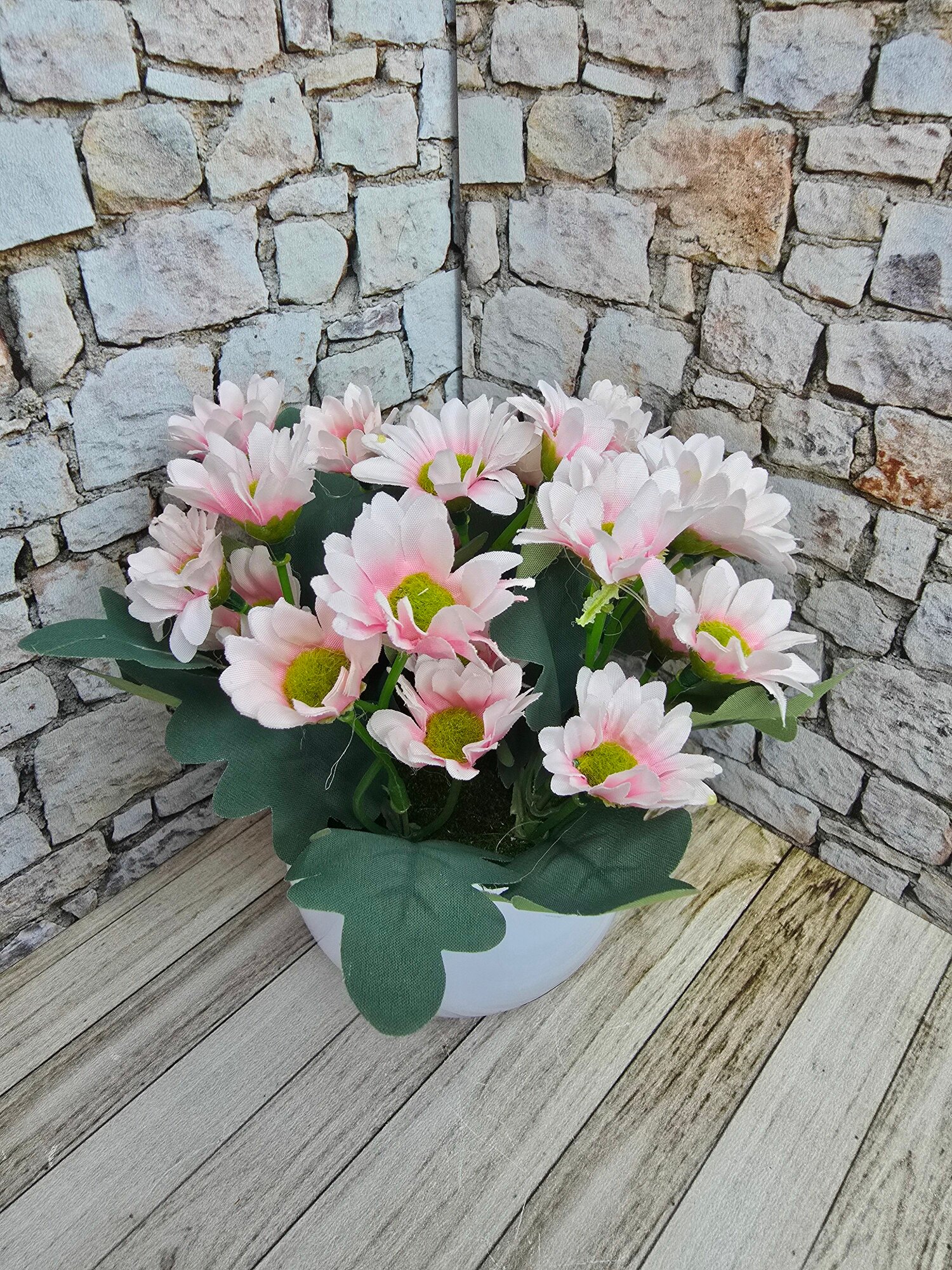 Искусственное растение "Ромашка", текстиль, розовое, с горшком, 15см