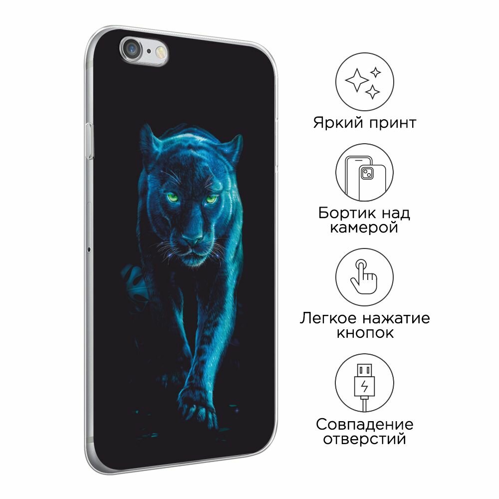 Чехол на Apple iPhone 6 / Айфон 6 с принтом "Пантера в лунном свете" — фото 1