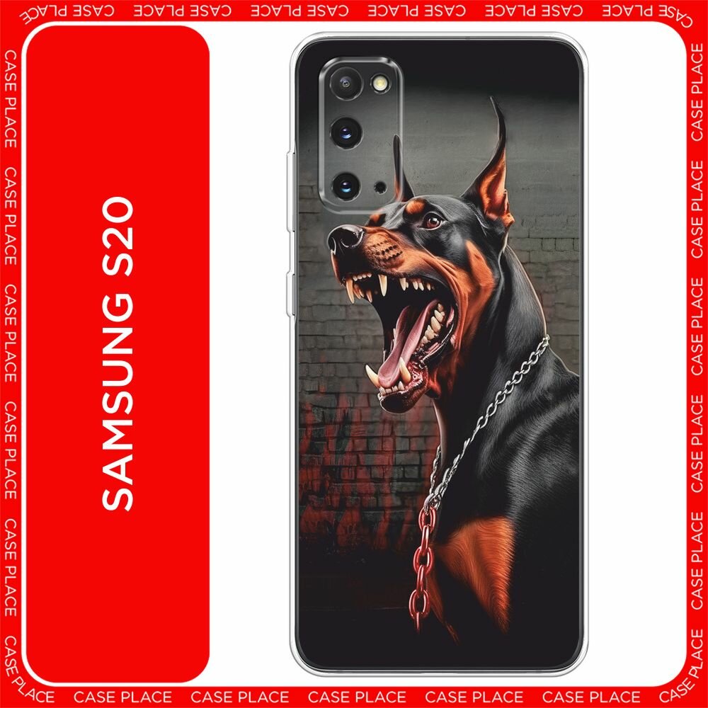 Чехол на Samsung Galaxy S20 / Самсунг Гэлакси S20 с принтом "Доберман с цепью"