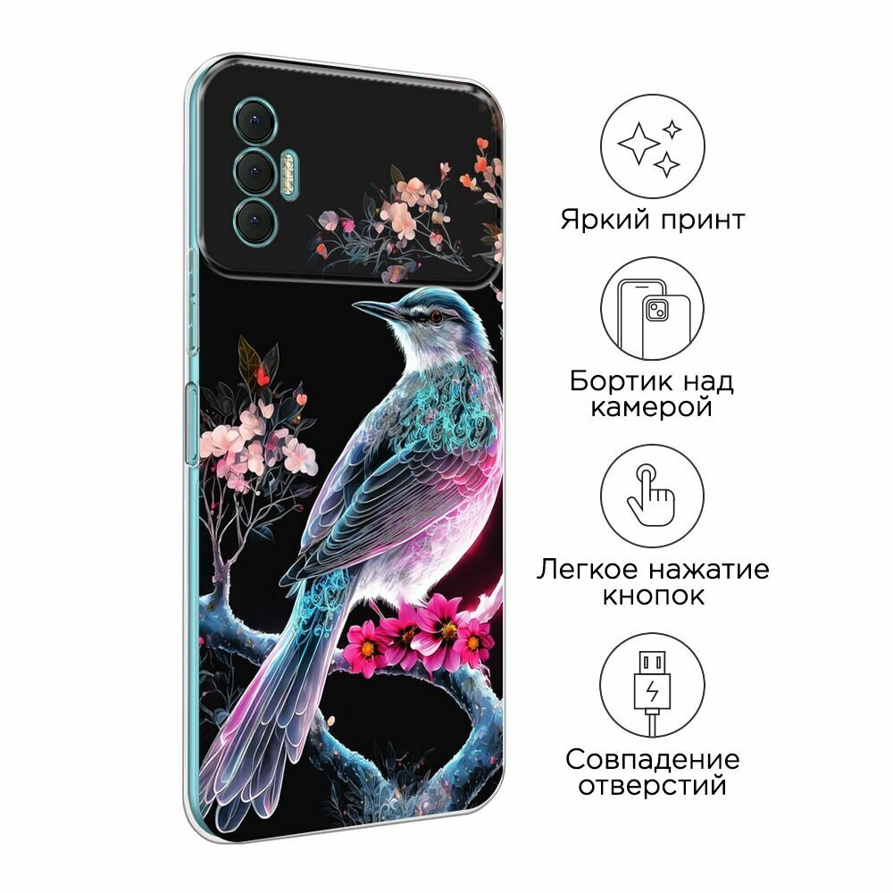 Чехол на Tecno Spark 8P / Техно Спарк 8P с принтом "Птица на цветущем дереве" — фото 1