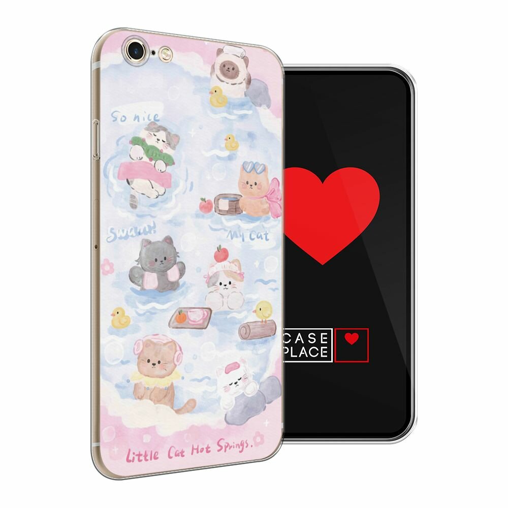 Чехол на Apple iPhone 6 Plus/6S Plus / Айфон 6 Плюс/Айфон 6С Плюс с принтом "Котики на источниках" — фото 1