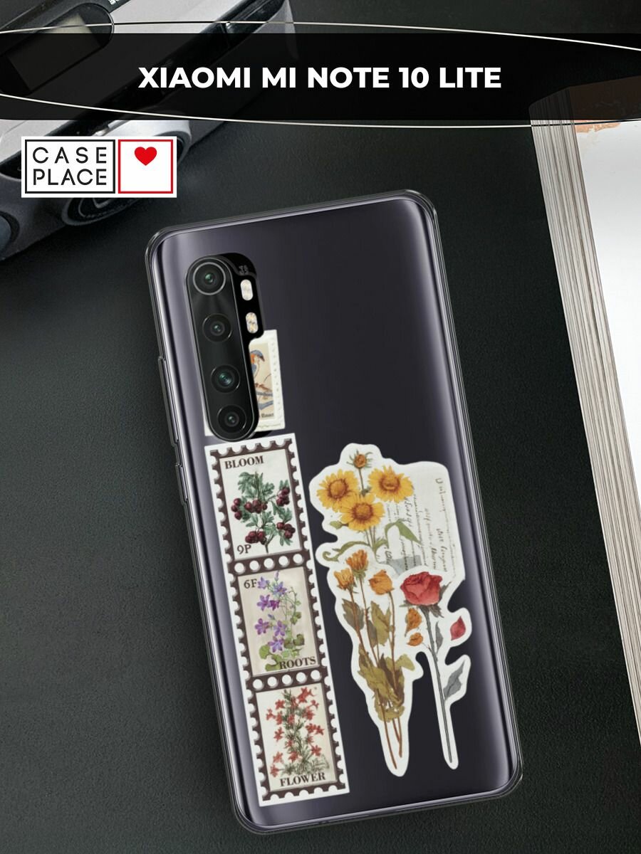 Чехол на Xiaomi Mi Note 10 lite / Сяоми Ми Нот 10 лайт с принтом Марки с цветами