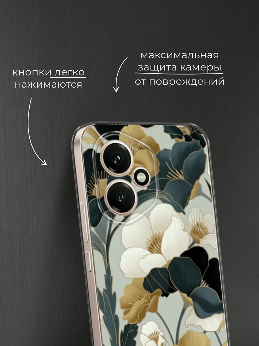 Чехол на Honor 400 / Хонор 400 с принтом Золотые и белые цветы — фото 1