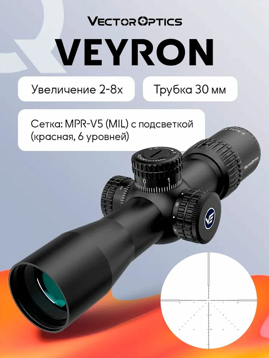 Прицел оптический Vector Optics Veyron 2-8x, D32, подсветка красная