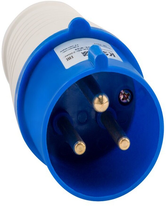 Вилка силовая прямая переносная КЭАЗ с заземлением 2P+PE 32 А 220 В IP44 синяя (222736)