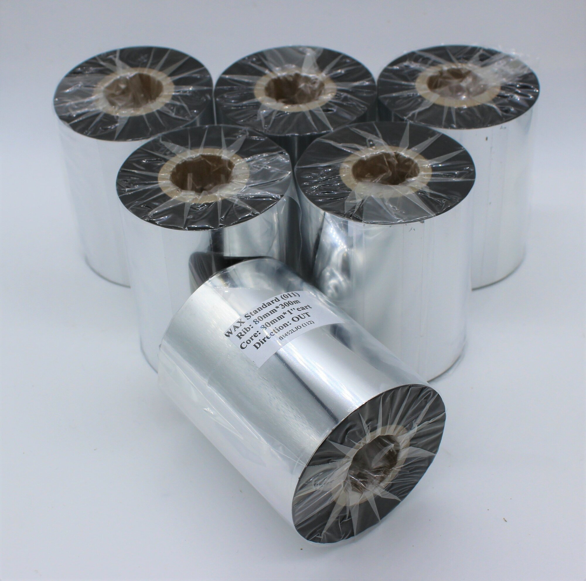 Термотрансферная лента Риббон для этикеток WAX 80 мм x 300 м, OUT, втулка 1 дюйм (25,4 мм) 10 рулонов