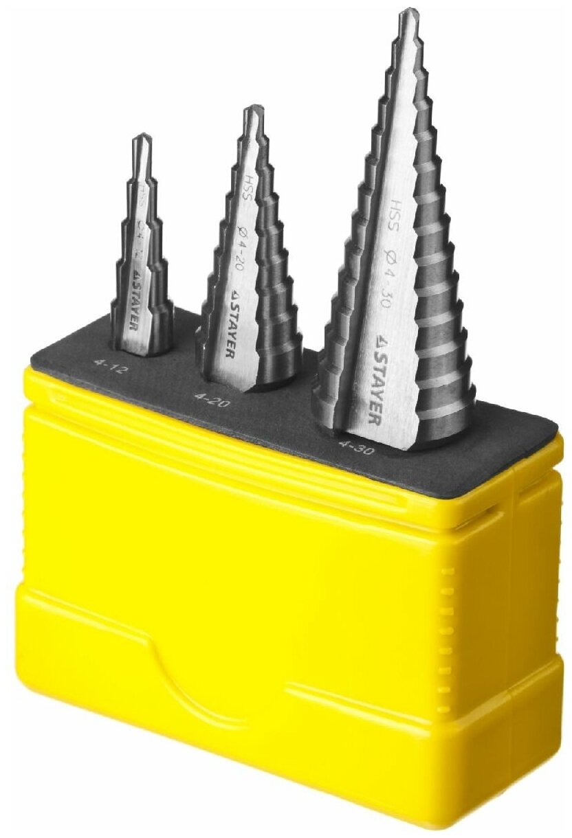 Набор сверл ступенчатых STAYER 3 шт 4-30мм сталь HSS