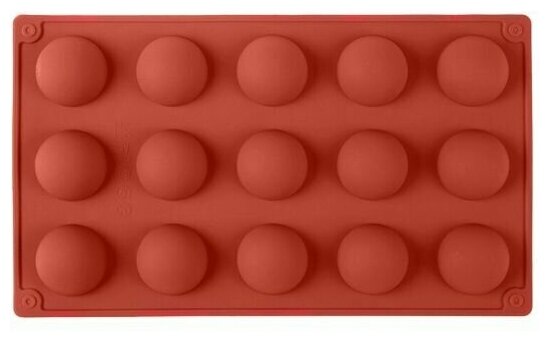 Большая силиконовая форма для льда, шоколада и кондитерских изделий "Полусфера", 15 ячеек, 29 х 17 см, цвет кирпично-красный