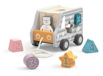 Развивающие игрушки из дерева Viga Toys Деревянная каталка-сортер PolarB Грузовичок на верёвочке 44041