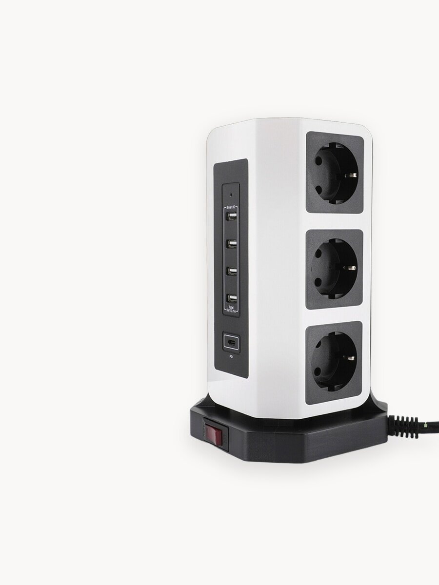 Сетевой фильтр AGNI, башня, с защитой от перегрузки, 9 розеток, 3 м