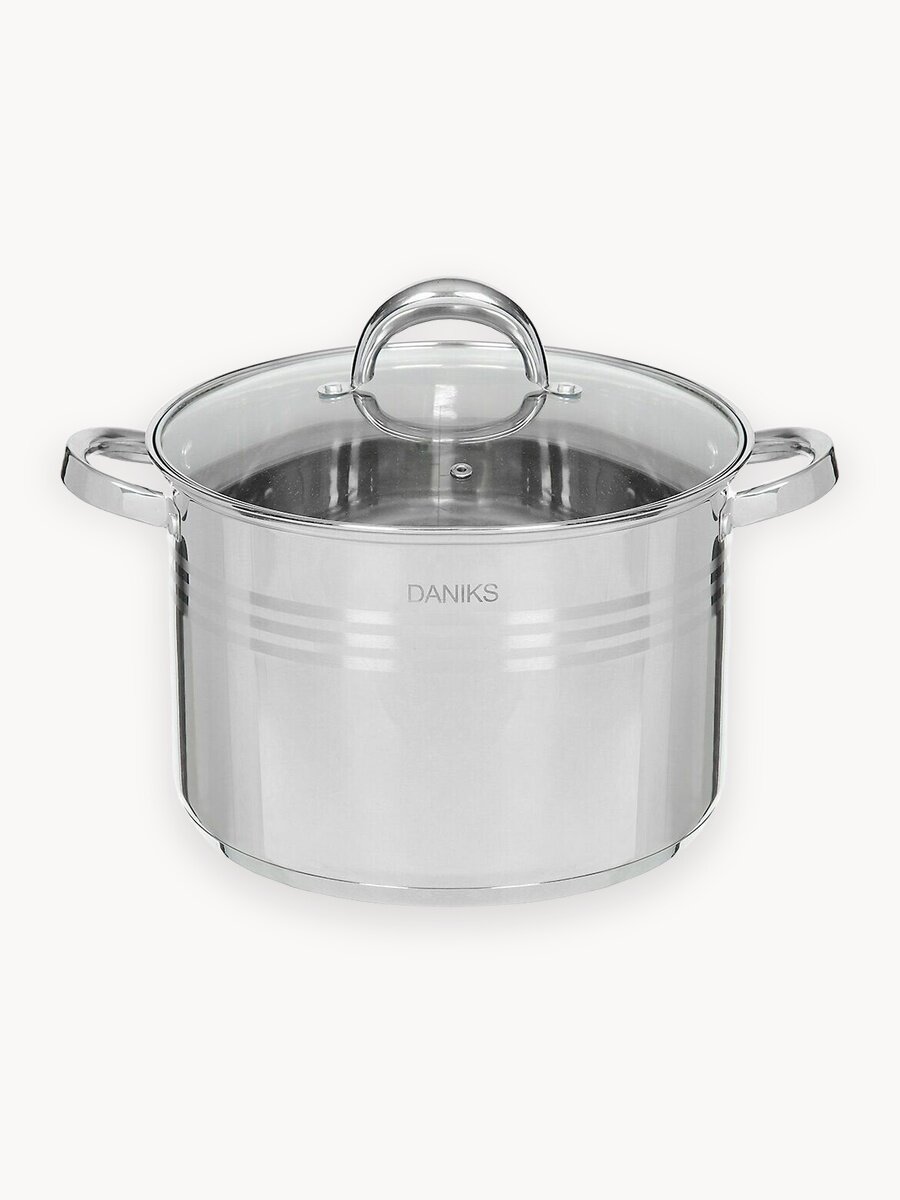 Кастрюля 10 литров Daniks из нержавеющей стали с крышкой, с мерными делениями