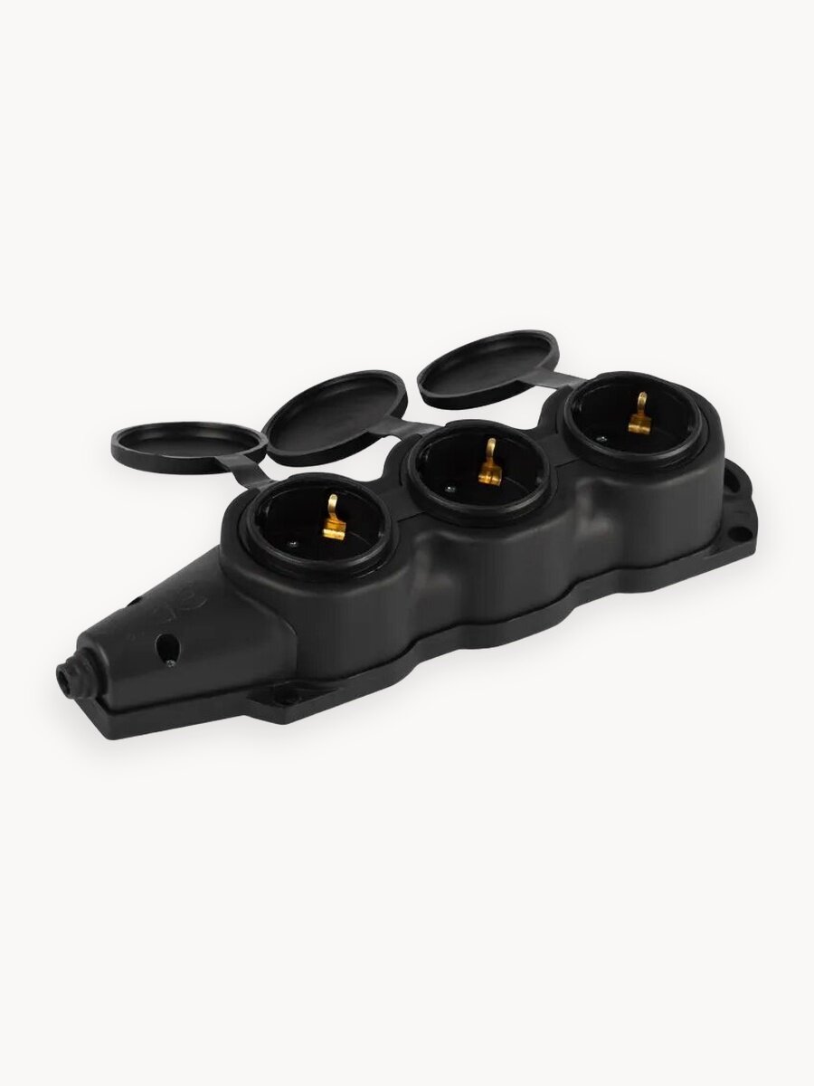 Колодка каучуковая Intro с заземлением 3 розетки 16A IP44 черная