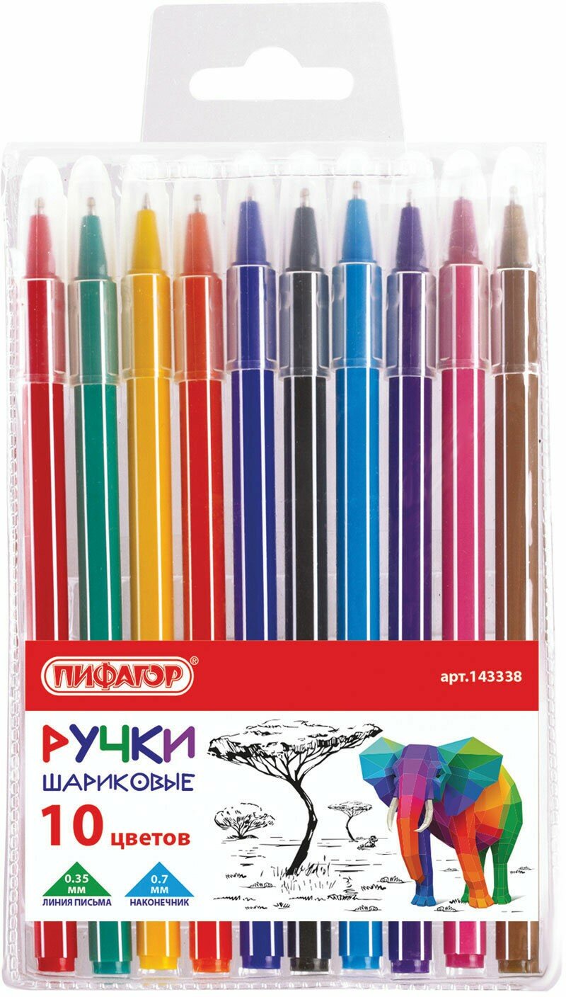 Ручки шариковые "Веселые зверята", 10 цветов (143338)