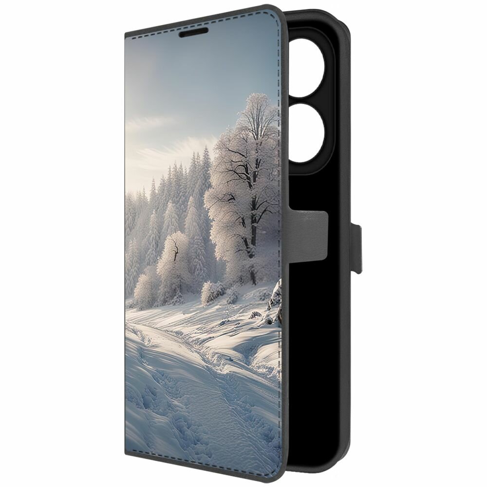 Чехол-книжка Krutoff Eco Book для INFINIX Smart 8 Снег (черный)