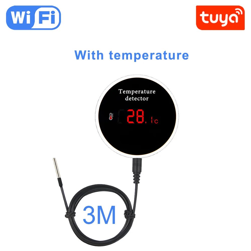 Умный Wi-Fi гигрометр Tuya, термометр с внешним детектором температуры и влажности, зарядкой через USB или перезаряжаемой батареей