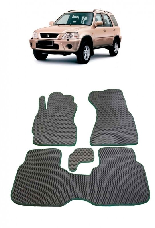 Ева коврики Honda CR-V I (МКПП) 1995 - 2002/ Ева ЭВА сота/ цвет Серый c черной окантовкой / EVA Smart / коврики в салон автомобиля Хонда