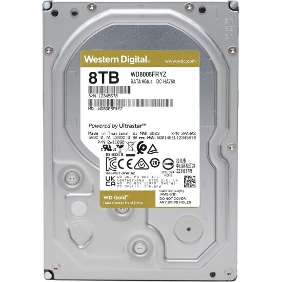 Жесткий диск 3.5" Western Digital 8TB SATA 6 Gbit/s 256Mb 7200rpm WD Gold Enterprise WD8005FRYZ