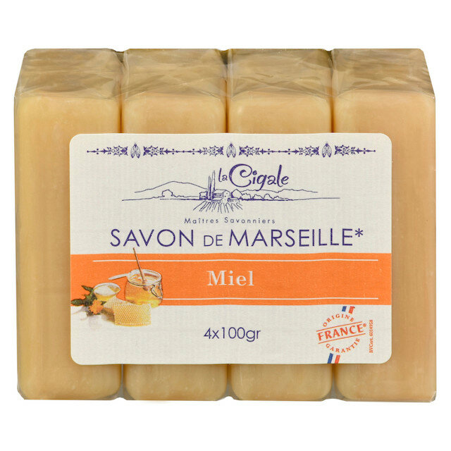 LA CIGALE Savon de Marseille Miel 4 шт по 100 г натуральное мыло с медом для кожи и тела