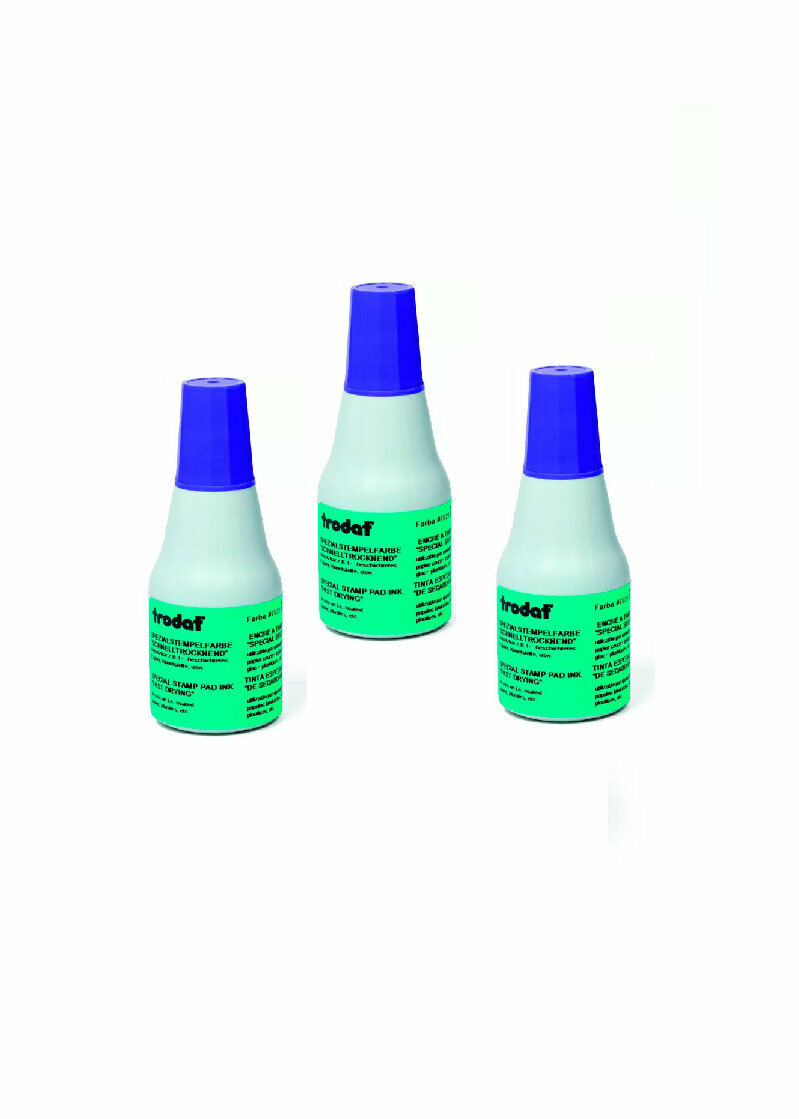 Штемпельная краска TRODAT быстросохнущая 25мл, синяя 7021с (комплект 3 штуки)
