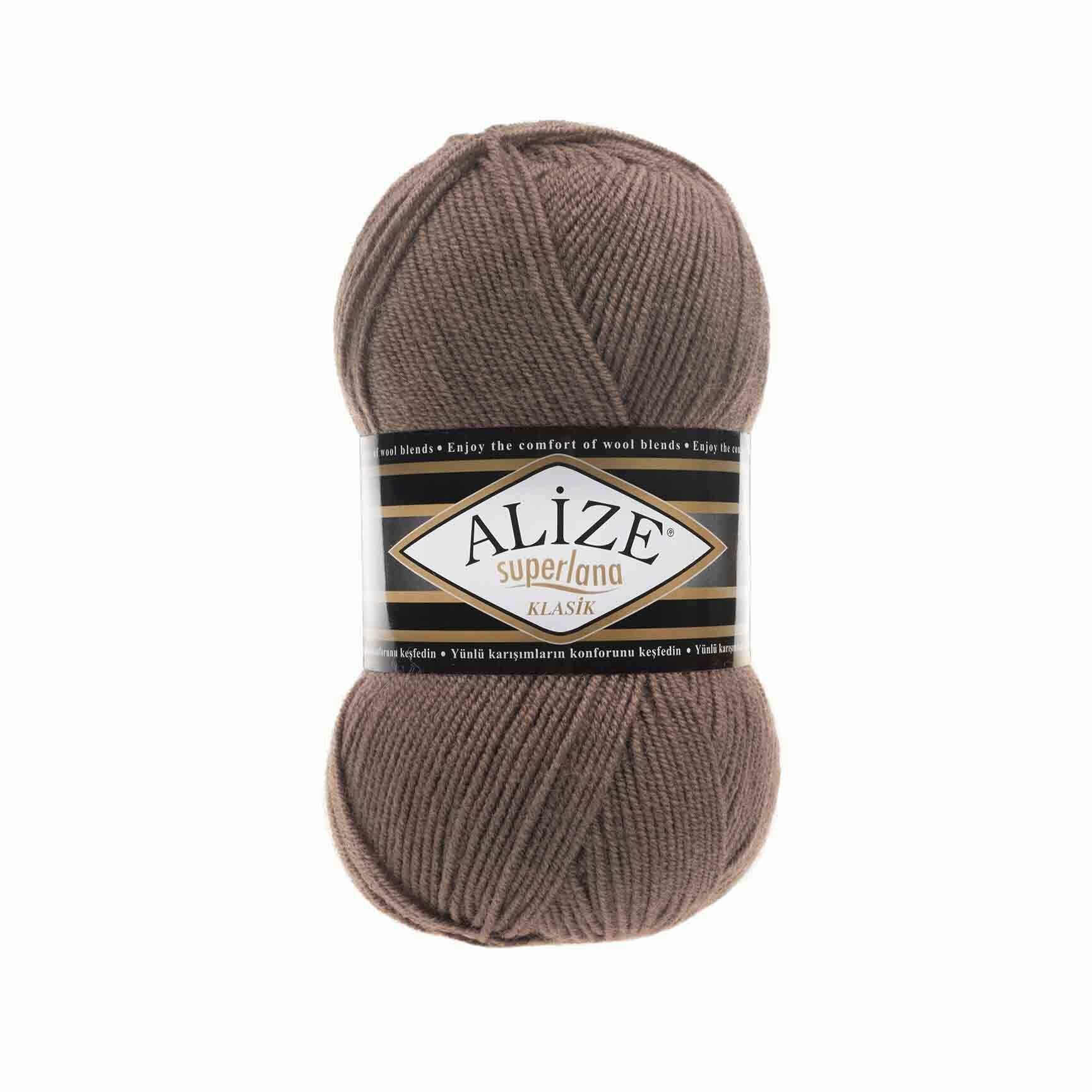 Пряжа Суперлана Классик Alize (Superlana Klasik) упаковка 5 мотков 100 гр. 280 м. 25% шерсть 75% акрил цвет 584 кофе с молоком