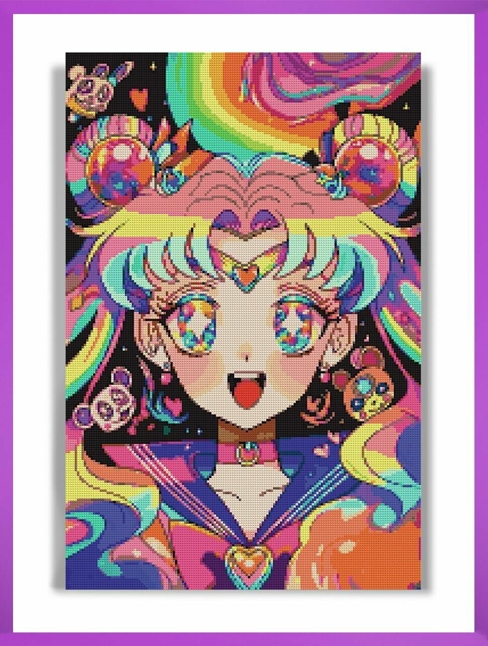 Алмазная мозаика на подрамнике - вышивка Sailor moon rainbow art 40 х 60 см