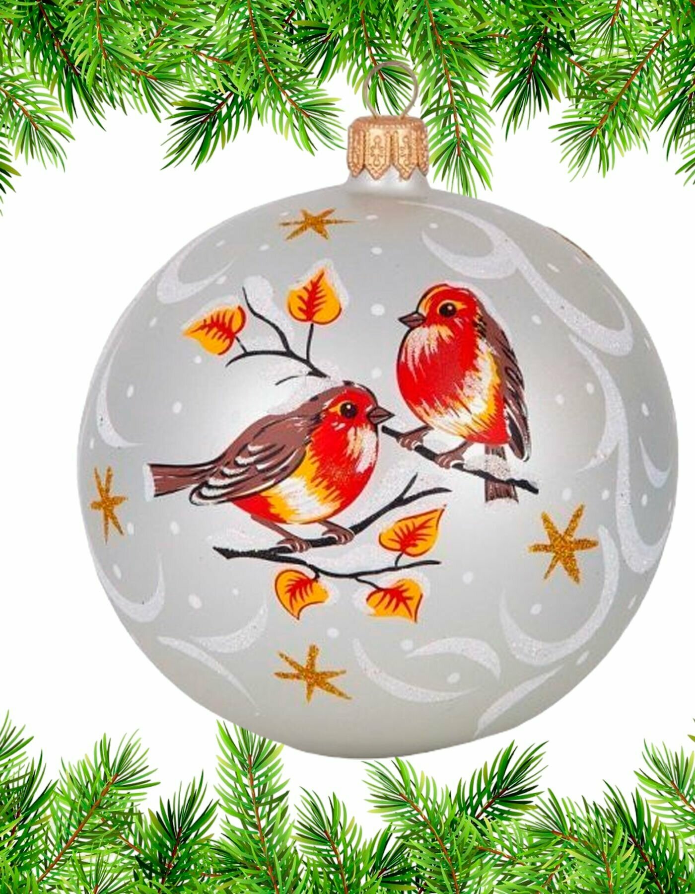 Елочный шар "Птички" 95мм