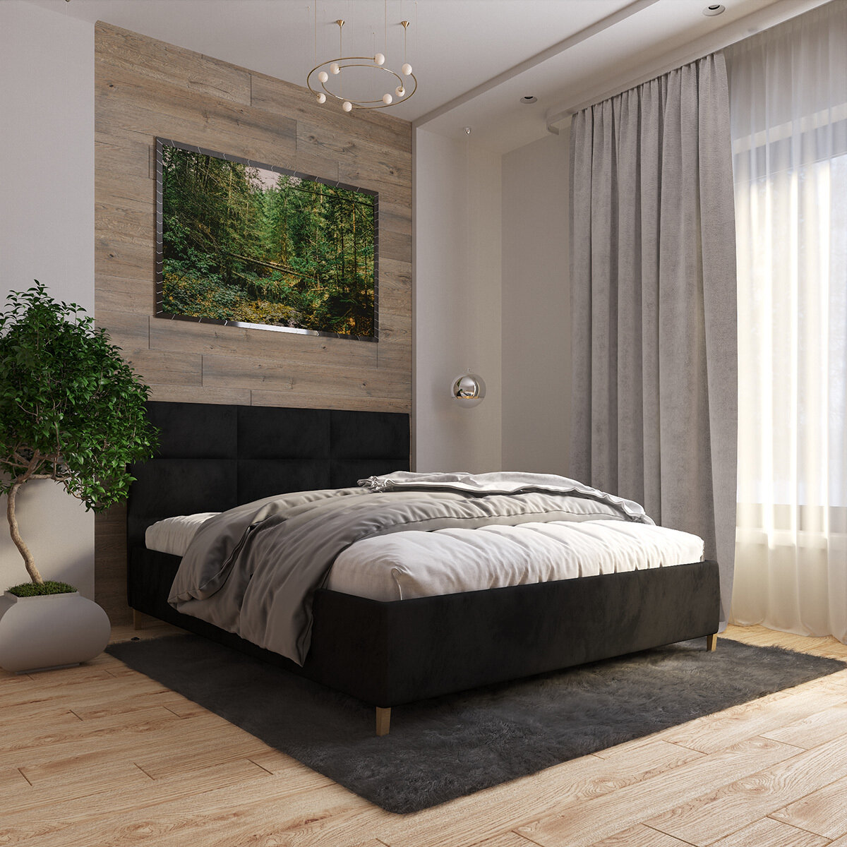 Мягкая кровать с настилом NS Middle черный велюр, 180х200, без ножек