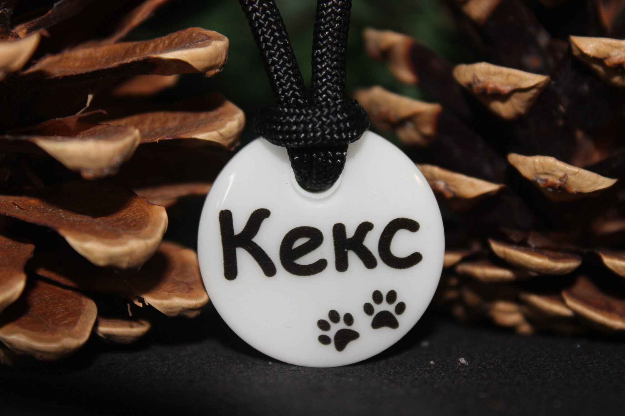 Адресник "Непотеряшка" 3,7 см. белый для собак и кошек с регулируемым шнурком