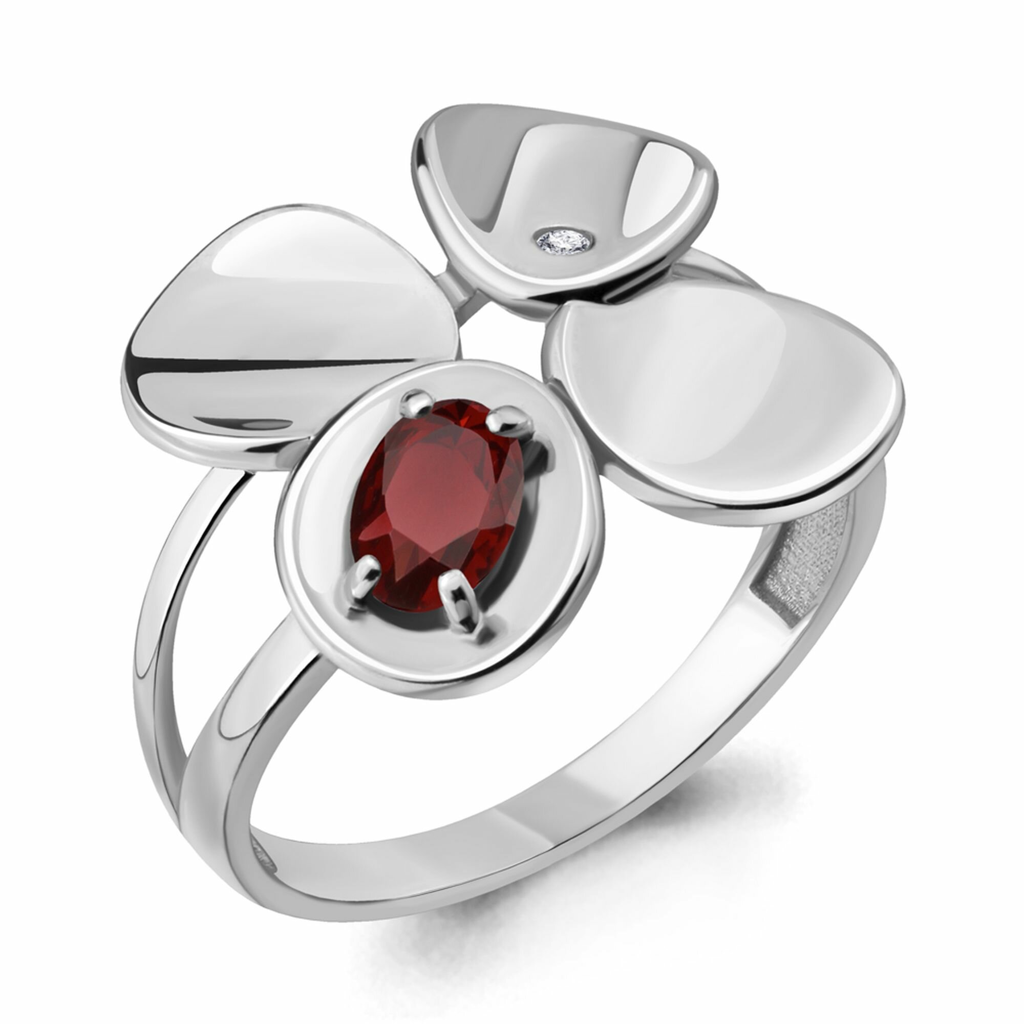 Кольцо, серебро, 925 проба, родирование, гранат, фианит