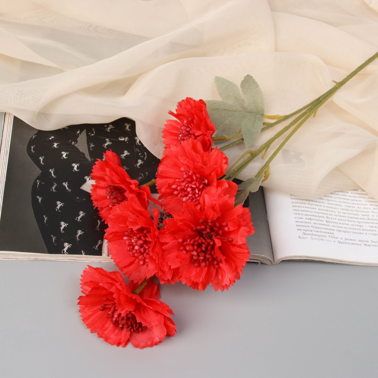 Цветы искусственные "Гвоздика каспар галант" 58х7 см, красный, 10709239