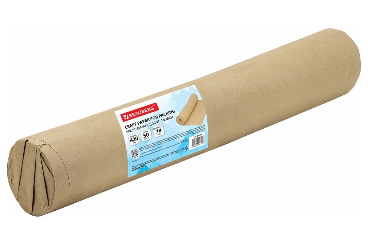 BRAUBERG крафт-бумага в рулоне 420 мм x 50 м, плотность 78 г/м2, марка А Коммунар 440184
