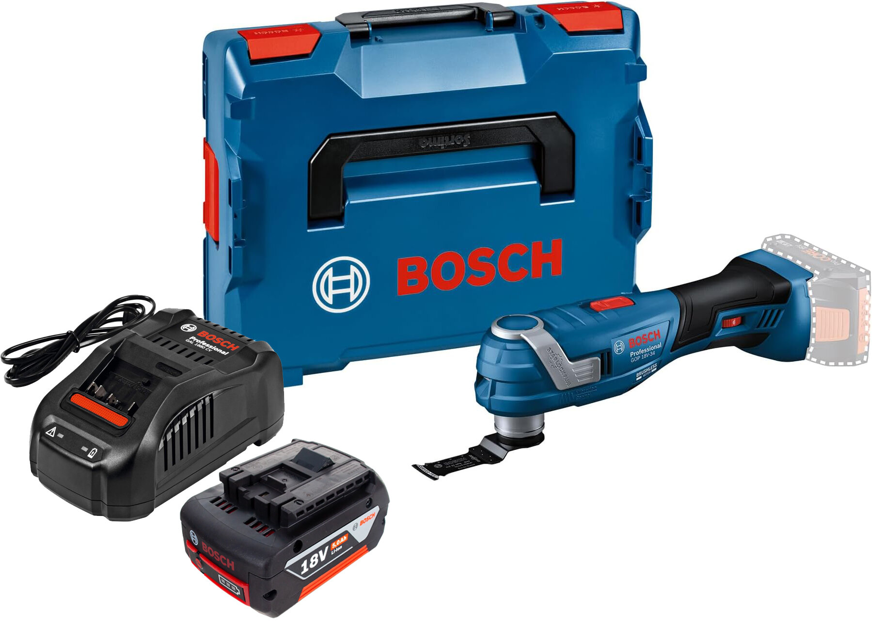 Реноватор Bosch GOP 18V-34 (0.601.8G2.000) + кейс L-Boxx + акб GBA 18V 5Ah + зарядное устройство GAL 1880 CV