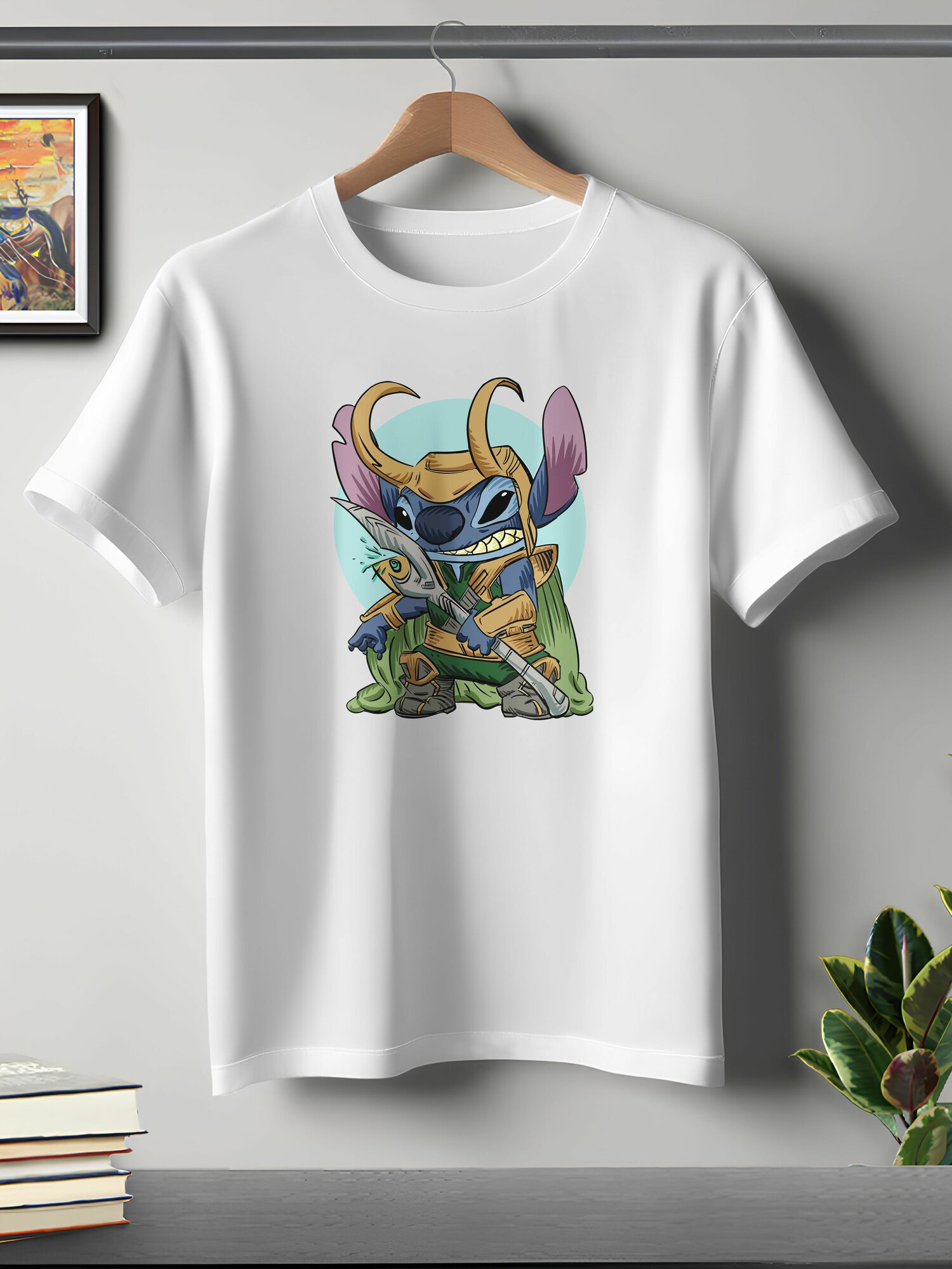 Футболка ONEQ унисекс 68-70 (6XL) размер с принтом Стич-Локи, белая