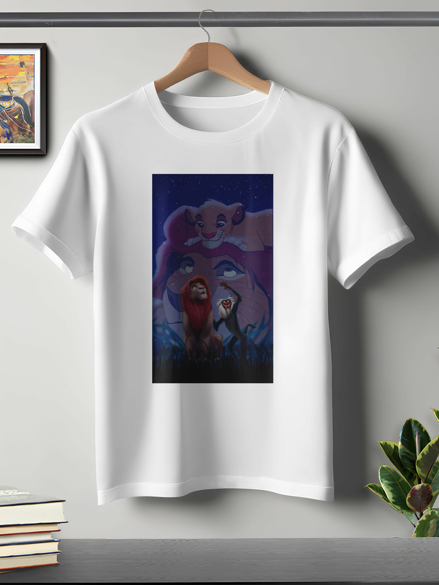 Футболка ONEQ унисекс 46-48 (M) размер с принтом Король Лев, белая