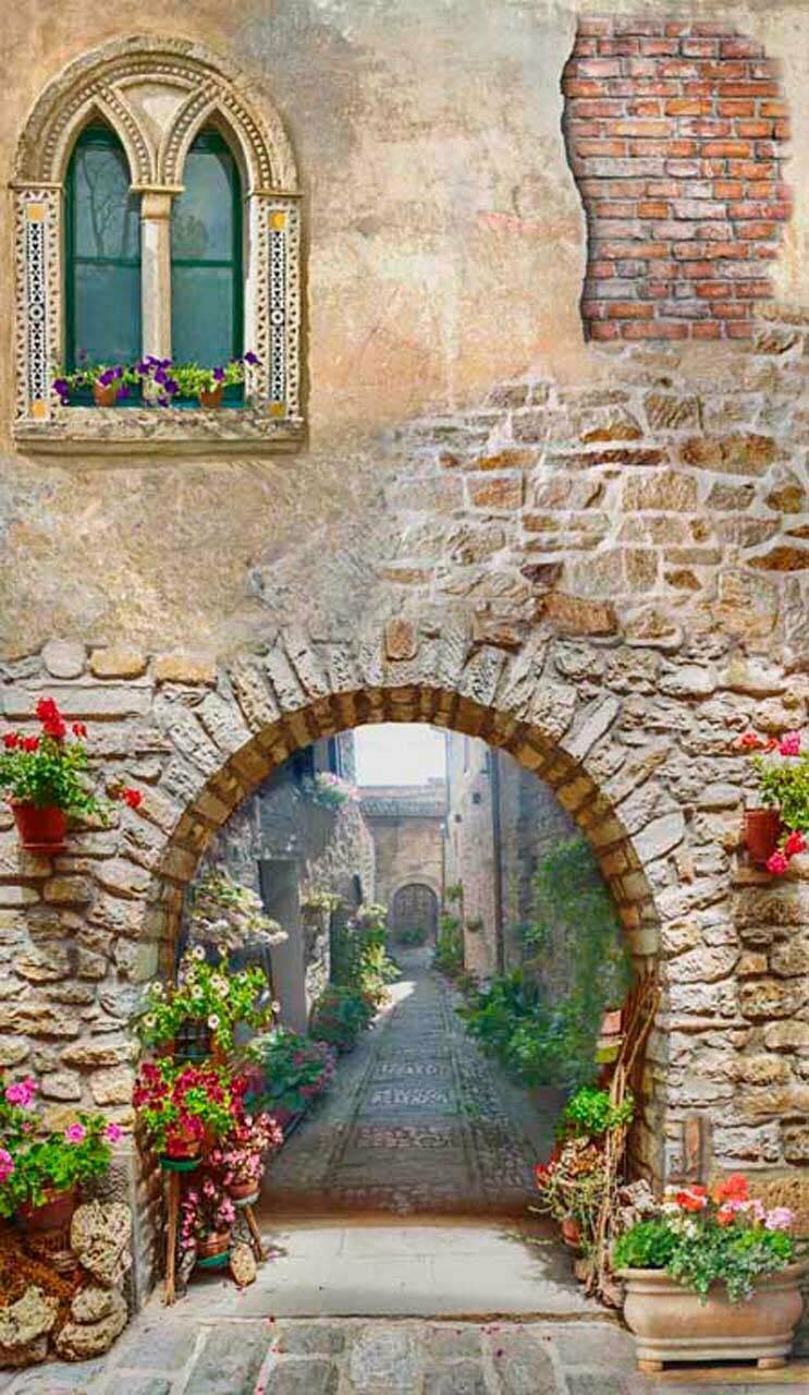 Фотообои Улочка старого города с аркой 6-002-L 300 х 175 см (ВхШ) Бесшовные, флизелиновые, влагостойкие обои MasterFresok