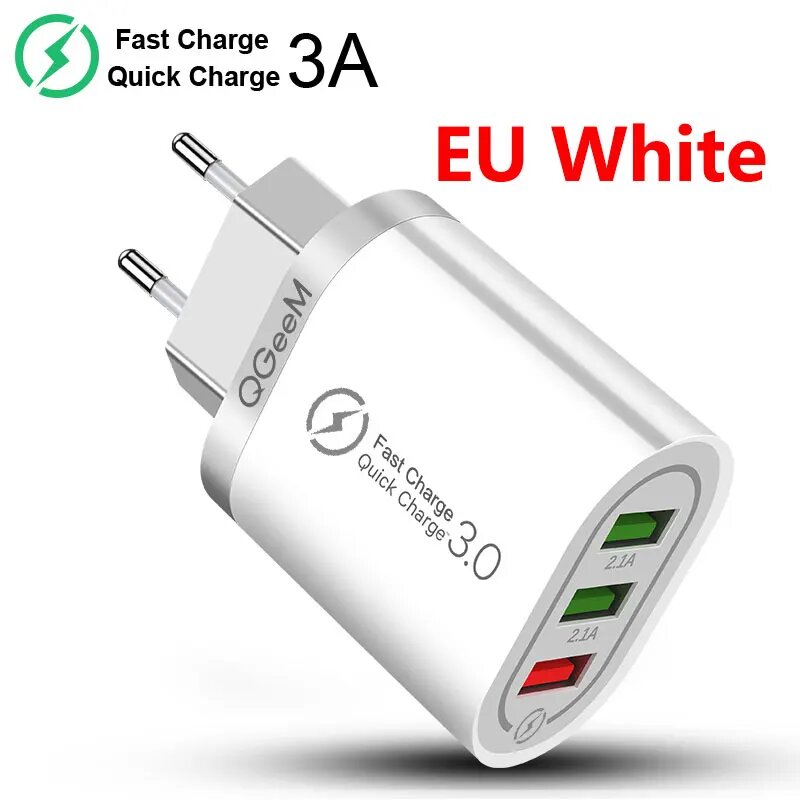 QGEEM 3-в-1 USB-зарядное устройство Quick Charge 3.0 Адаптер быстрой зарядки для iPhone Xiaomi Портативное зарядное устройство для телефона QC 3.0