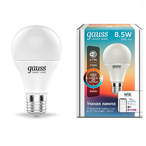 1шт. Gauss Лампа Smart Home A60 85W 806lm 2700-6500К E27 изм. цвет. темп.+диммирование LED, 1130112