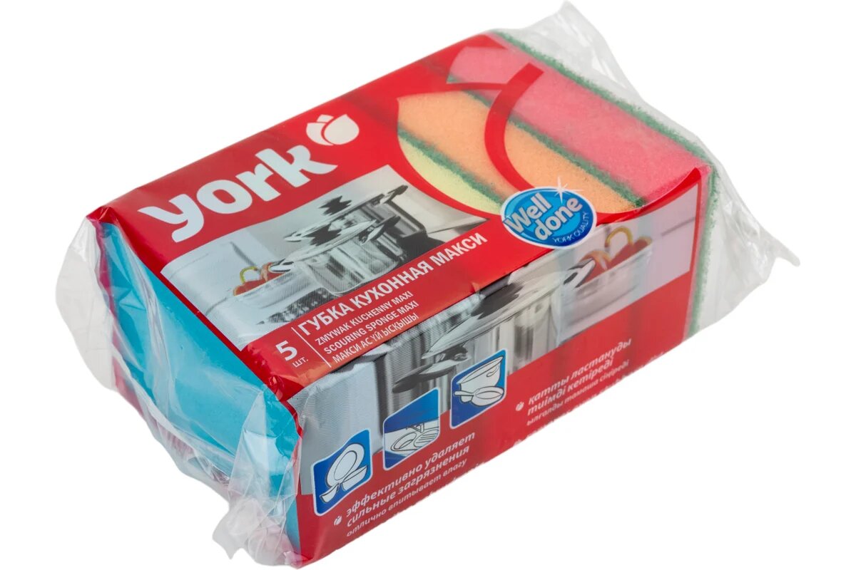 YORK MAXI губки для мытья посуды 5 шт 030040 - долговечные и впитывающие влагу