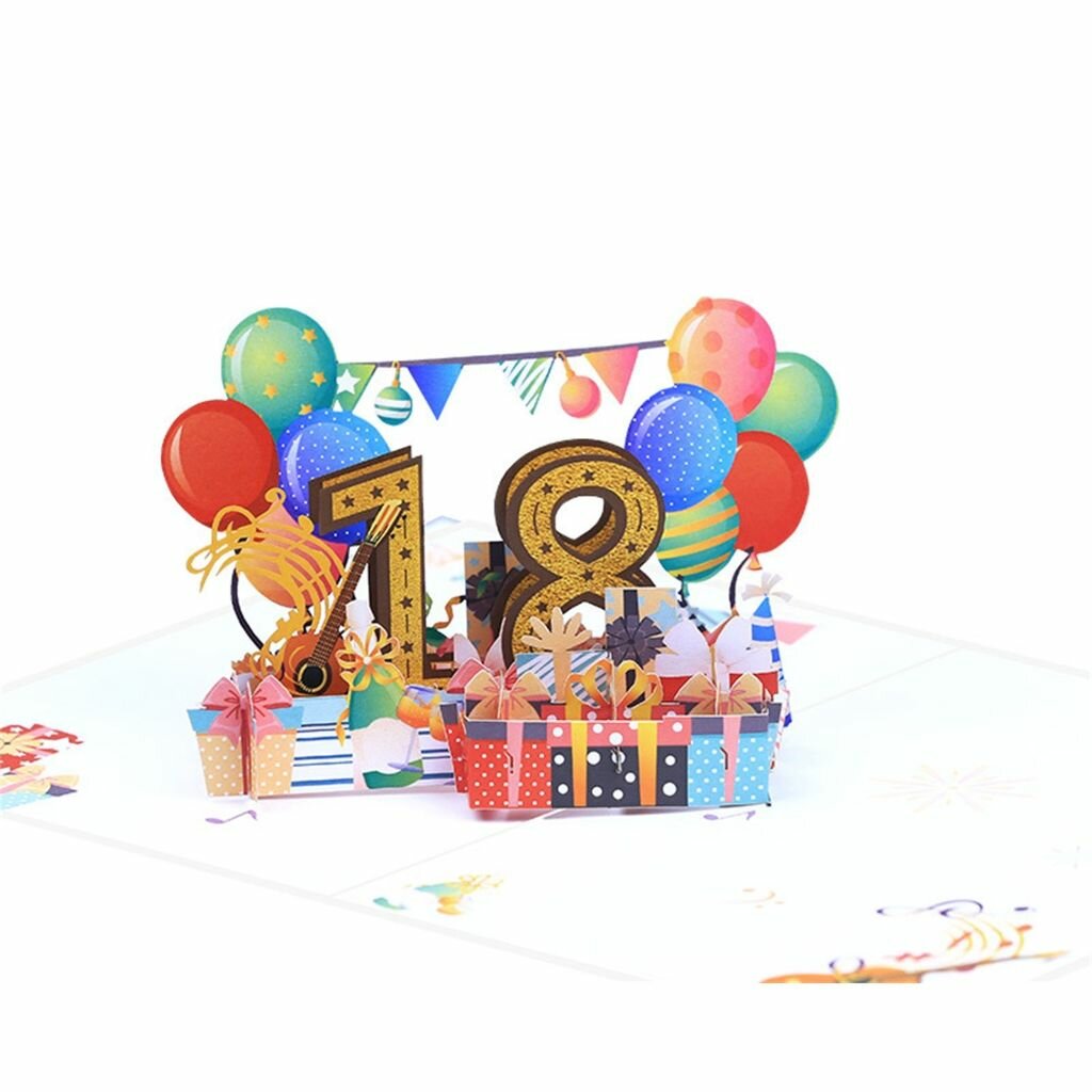 Приглашение, Винтажная поп-ап 3D открытка на день рождения - цифра 18, 1 набор