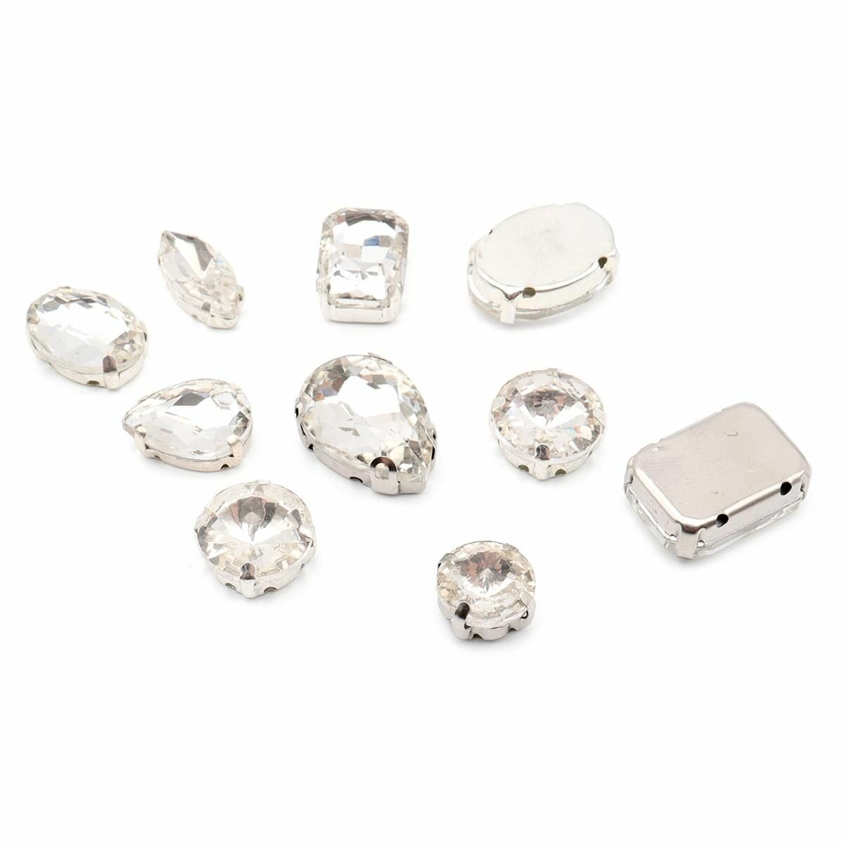 Стразы Astra&Craft "Хрустальные", в металлических цапах, микс форм, белые, МФ-1, 10 шт