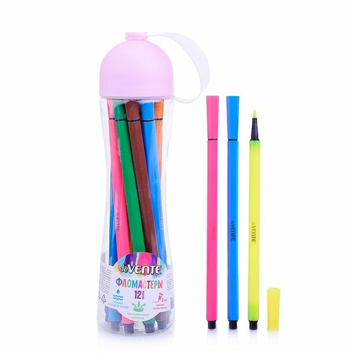 Фломастеры deVENTE 12 цветов, шестигранный корпус, с вентилируемым колпачком (5081036)