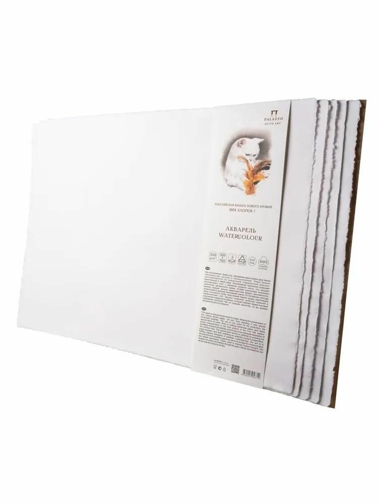 Бумага для акварели лилия А1, 56х76 см, 5 листов, 250 г/м2, белая, 100% хлопок