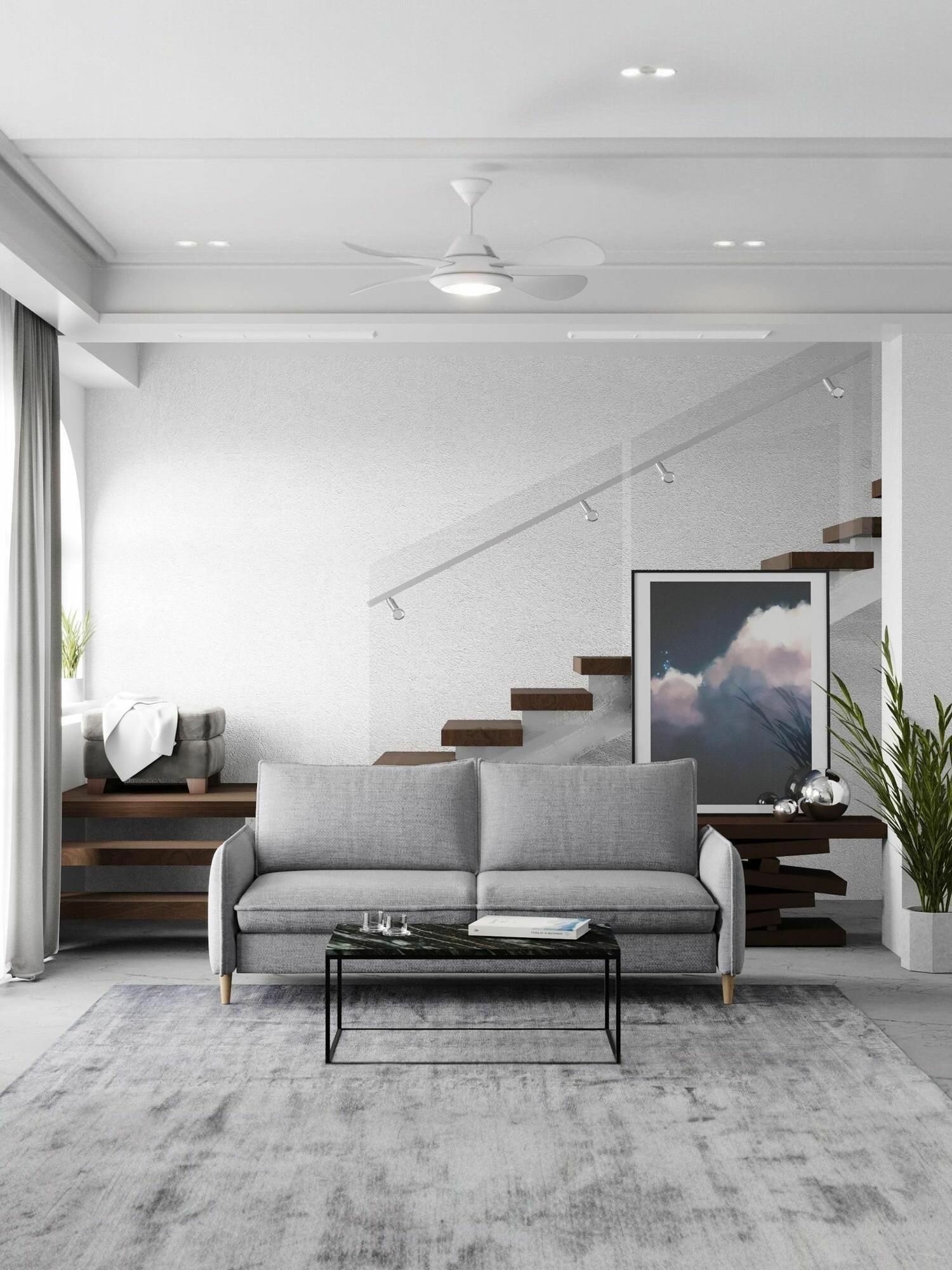 Прямой диван Manons Maison Мальта, раскладной механизм Еврокнижка (Тик-так), Велюр серый, 215х106х90 см