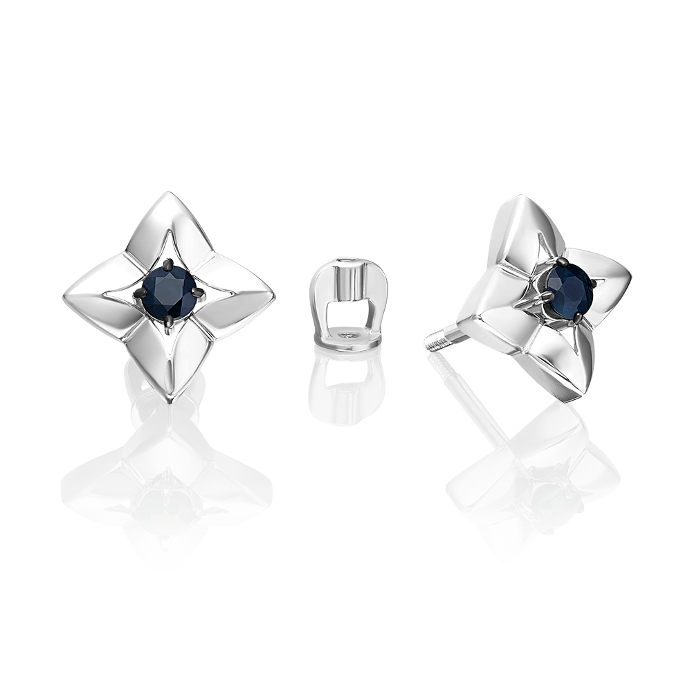 Серьги, белое золото, 585 проба, сапфир